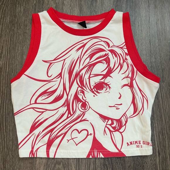 SHEIN | Tops | Shein Anime Girl 9s Red White Tank | Poshmark